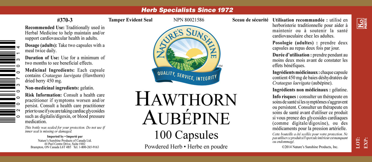 NSP | Hawthorn, 450 mg (100 Capsules) – Garden Valley Wellness Center Inc.